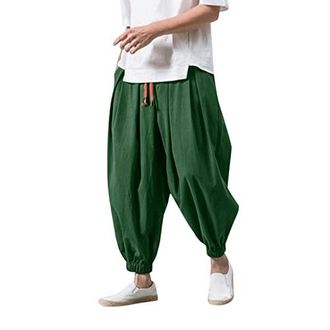Generic Pantalon sarouel baggy pour homme - Pantalon bouffant l&eacute;ger et large - Avec cordon de serrage - Taille &eacute;lastique - Pantalon de loisirs Y2K hippie - St