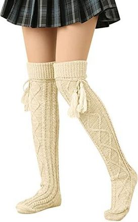 Generic Femmes Automne et Hiver Couleur unie Respirant Tricot&eacute; Frange au-dessus du genou Bas Splatter Body, b, Taille unique