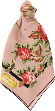 Dolce & Gabbana Femme, Accessoires, Rose, Taille: ONE Size Foulard en twill de soie 90x90 &agrave; imprim&eacute; bouquet de roses