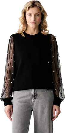 Karl Lagerfeld Femme, Blouses et Chemises, Noir, Taille: 38 FR Top &agrave; manches transparentes et perles fantaisie