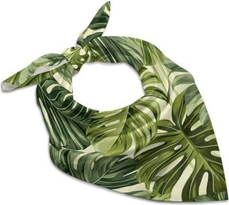 Generic Écharpe carrée en soie avec feuilles de palmier tropicales - Écharpe hawaïenne légère pour cheveux - Respirant - Cadeau pour femme et homme, multicolo
