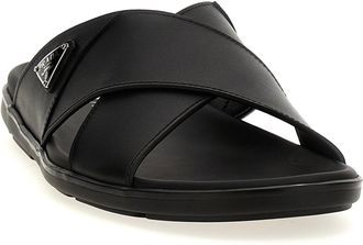 Prada Logo Triangle Sandals - Black