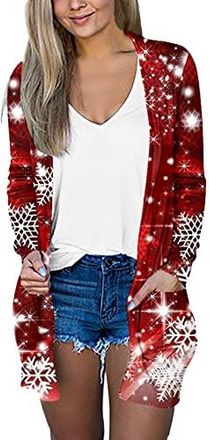 Generic 2026 Vestes pour femmes Mode No&euml;l Flocon de neige Imprim&eacute; Poche Cardigan &agrave; manches longues, H, XL