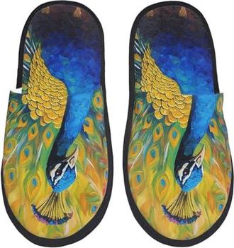 Generic Imprimé Paons Pantoufles En Peluche Plates Pantoufles Légères Chausson Pour Unisex Chambre Femme L