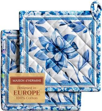 Maison d'Hermine Lot de 2 maniques de P&acirc;ques 100 % coton (20x20 cm) r&eacute;sistantes &agrave; la chaleur avec boucle, pour p&acirc;tisserie, grillades, manipulation de po&ecirc;les chaudes, b