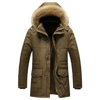 Generic Veste dhiver chaude &agrave; capuche en fausse fourrure pour homme avec doublure en polaire et capuche en fourrure - Parka imperm&eacute;able et coupe-vent, jaune, 