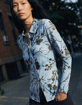 Desigual Top floqu&eacute; - Bleu