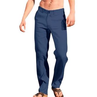 Generic Pantalon d&eacute;t&eacute; en lin pour homme - Pantalon chino droit - Pantalon de loisirs respirant - Couleur unie - Pantalon de plage - Pantalon de plage l&eacute;ger - 