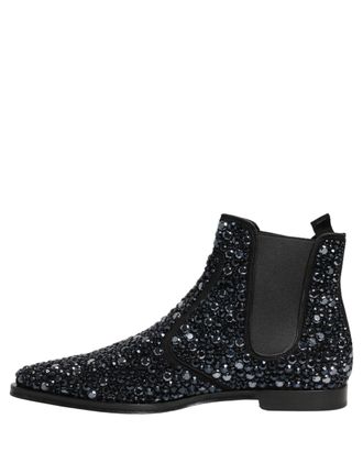 Dolce & Gabbana Mens Black Embellished Chelsea Ankle Boots Shoes Leather