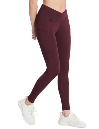 Baleaf Legging imperm&eacute;able doubl&eacute; en polaire pour femme avec poches cargo taille haute en V pour lhiver, la randonn&eacute;e, la marche, rouge vin, taille M, rouge 