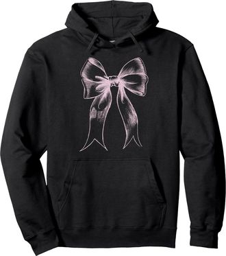 Trendy Apparel Distressed Faded Centered Pink Bow Ribbon Pullover Hoodie