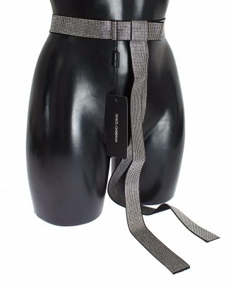 Dolce & Gabbana Mens Black Silk Clear Crystal Bow Waist Belt