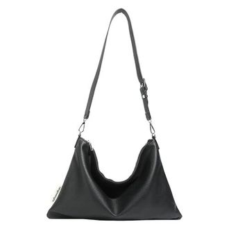 Generic Sac fourre-tout en cuir synth&eacute;tique avec fermeture &eacute;clair et sangle r&eacute;glable pour l&eacute;cole, le travail, un usage quotidien, Noir, 400.00x250.00x150.00mm