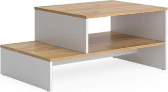 Vicco Couchtisch Amely, Goldkraft Eiche/Weiß, 90 x 55 cm mit Regal