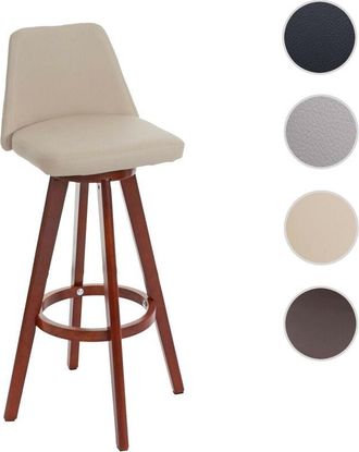 Mendler Mendler - Tabouret de bar Boras, chaise de comptoir, bois, similicuir, rotatif - cr&egrave;me, pieds fonc&eacute;s