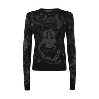 John Richmond Gemusterter Wollpullover - - Knitwear - Damen - Schwarzk - L