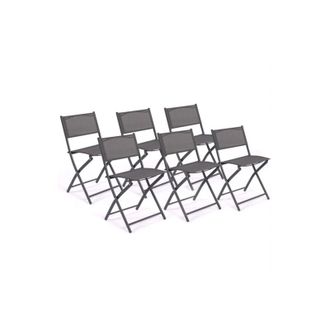 IDMarket Lot de 6 chaises de jardin pliantes BASTIA m&eacute;tal et textil&egrave;ne gris anthracite