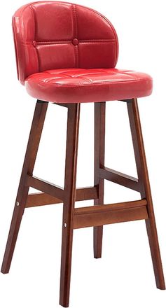 Generic Barhocker mit niedriger R&uuml;ckenlehne und um 360 Grad drehbarer Sitzfl&auml;che, Vintage-Barstuhl mit Kunstlederbezug und Massivholzbeinen