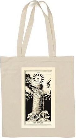 Generic The Tower Sac fourre-tout en coton naturel Motif carte de tarot Blanc