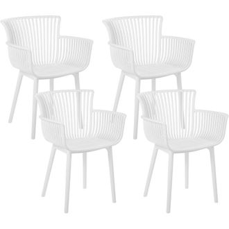 Beliani Lot de 4 Chaises &agrave; Manger en Plastique Polyvalentes avec Accoudoirs Blanc Pesaro