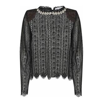 Self Portrait Gebl&uuml;mtes- kurzes Spitzenoberteil - - Tops - Damen - Schwarzk - 2XS