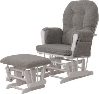 Mendler Relaxsessel HWC-C76, Schaukelstuhl Sessel Schwingstuhl + Hocker Stoff Boucl&eacute; 480g/m&sup2; &Ouml;ko-Tex - grau Gestell wei&szlig;