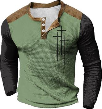 Generic Polo Henley pour homme grande taille avec col rond 1/4 de bouton, t-shirt &agrave; manches longues, l&eacute;ger, respirant, s&eacute;chage rapide, haut de sport, t-shirt 