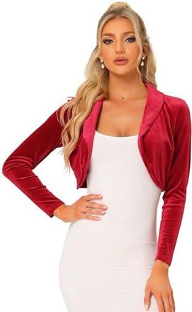 Allegra K &Eacute;l&eacute;gant haussement d&eacute;paules en velours Costume dHalloween pour Femmes Cocktail Open Front Bolero Crop Cardigan Rouge L