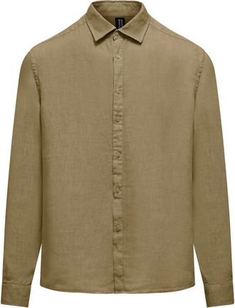 Bomboogie Homme, Chemises, Vert, Taille: XL Chemise en Lin &agrave; Manches Longues