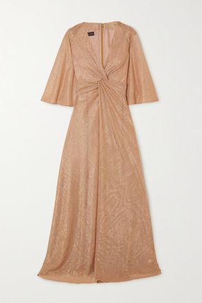 Talbot Runhof Robe Aus Metallic-voile Mit Cape-effekt, Pailletten Und Twist-detail - Orange