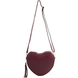 modamoda.de T267 Damen Leder Herzf&ouml;rmige Umh&auml;ngetasche Schultertasche, handmade in Italy (Bordeauxviolett)