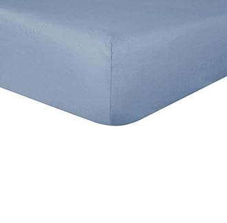 Sleepdown 5056557500956 Spannbetttuch, 100% Reine Baumwolle, warm, gemütlich, atmungsaktiv, superweich, extra Tiefe Taschen, Denimblau, Super-Kingsize-Bett