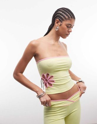 I.AM.GIA Daisy - Top bandeau densemble en coton m&eacute;lang&eacute; &agrave; d&eacute;coupe et fleurs contrastantes - Jaune et rose-Multicolore