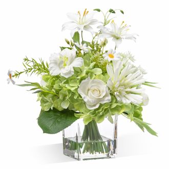 WELL KNOWN STUDIOS K&uuml;nstliche Blumen in Vase mit k&uuml;nstlichem Wasser, Seidenrosen, Pfingstrosen, Lilien, Blumenstrau&szlig; mit Glasvase f&uuml;r Zuhause, Geburtstag, Party, Hochzei