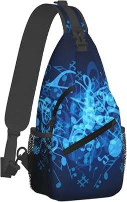 Generic Sacoche Tactique Notes de musique bleues Casual Sac Bandouli&egrave;re Mode Crossbody Bag pour &eacute;cole Randonn&eacute;e Homme
