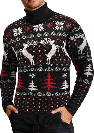 Coofandy Weihnachtpullover Herren Winter Weihnachten Rollkragenpullover Warm Lustige Pullover Schwarz-weihnachtsmuster L