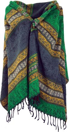Guru Shop Weicher Pashmina Schal/Stola, Schultertuch, Plaid - Inka Muster Gr&uuml;n, Herren/Damen, Synthetisch