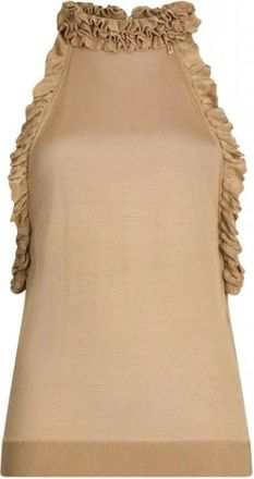 Liu Jo Femme, Tops, Beige, Taille: 40 FR Haut en maille &agrave; volants