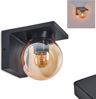 HOFSTEIN Außenwandleuchte Aquin, moderne Wandlampe aus Metall/Glas in Anthrazit/Bernsteinfarben, Wandleuchte mit Glasschirm in klar, Außenleuchte für Terrasse,