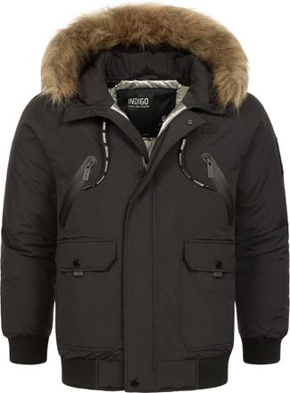 Indicode Herren INZakai Winterjacke mit Fell-Kapuze | warme Herrenjacke Parka Jacke Black, XXL
