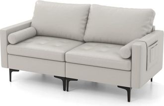 Costway 2 Sitzer Sofa, Schlafsofa 2 sitzer, mit Lehne, gepolsterter Sessel Loungesofa Schlafcouch Metallrahmen, Doppelsofa f&uuml;r Wohnzimmer (Hellgrau) - Costway