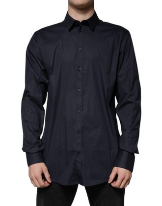 Dolce & Gabbana Mens Black Cotton Blend Formal Gold Dress Shirt Nylon Elastane