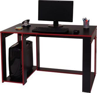 Mendler Schreibtisch HWC-J26, Computertisch Bürotisch, 120x60x76cm - schwarz-rot