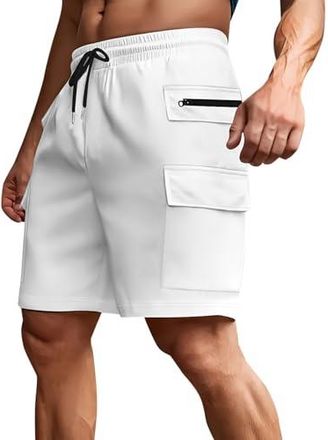 Generic Short de bain hawa&iuml;en &agrave; s&eacute;chage rapide pour homme avec poches, blanc, XXL