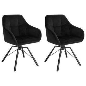 Woltu Chaise Pivotante à 360°, Lot de 2, Chaise Salle à Manger Scandinave, en Velours, Assise Rembourrée, Pieds en Métal, Noir, BH365sz-2