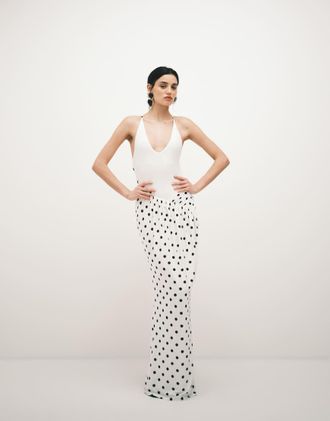 Asos Robe caraco pr&egrave;s du corps deux en un avec jupe portefeuille &agrave; pois-Multicolore