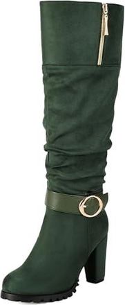 SJJH Bottes montantes au genou - Manchette pliable - Bottes pour femme pour le quotidien et la soci&eacute;t&eacute; - Talon 8,5 cm - Plateforme 1 cm - Polyvalentes, ver