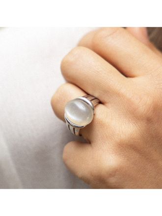 Zeeme Gemstones Ring Silber 925 rhodiniert mit echtem Mondstein 16x12mm