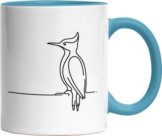 Jimbeels Bürotasse Line Art Vogel-Ornithologe Specht Kaffeetasse blau 330 ml (000083)