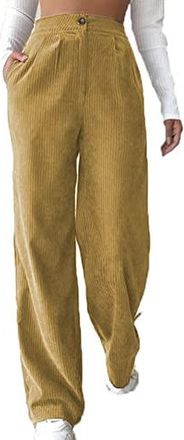 Onsoyours Pantalon en Velours Côtelé Femme Taille Élastique Taille Haute Pantalon Droit Long Pantalon Décontracté Couleur Unie Pantalon Automne Pantalon avec Po